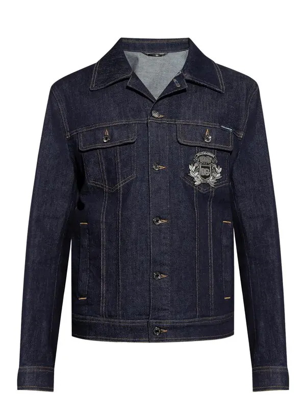 Dolce & Gabbana Denim Jacket With Appliqu - Navy Blue
