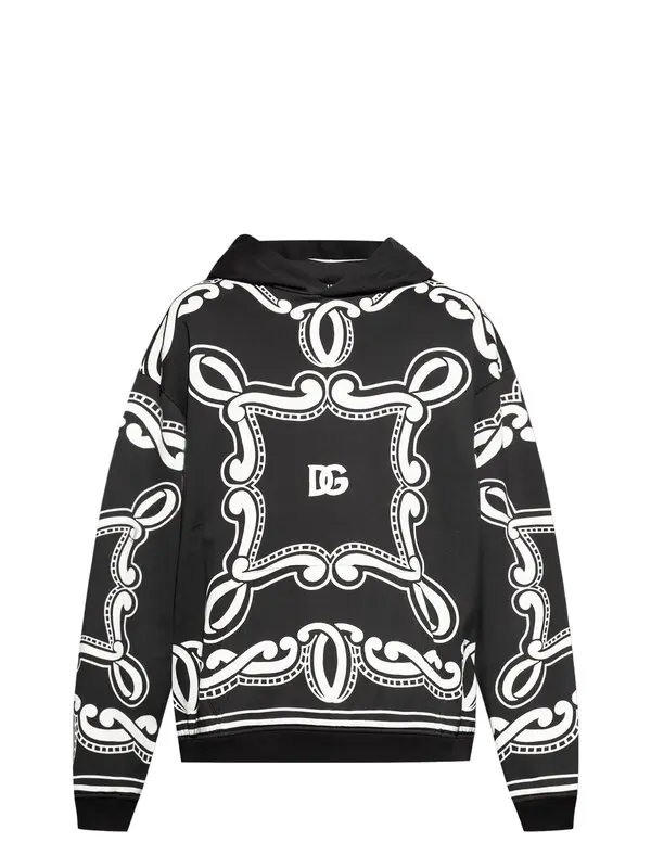Dolce & Gabbana Paisley Print Cotton Hoodie With Dg Logo - Black