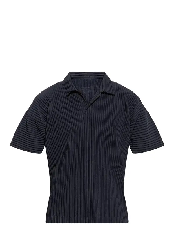 Issey Miyake Pleated Polo - Navy Blue