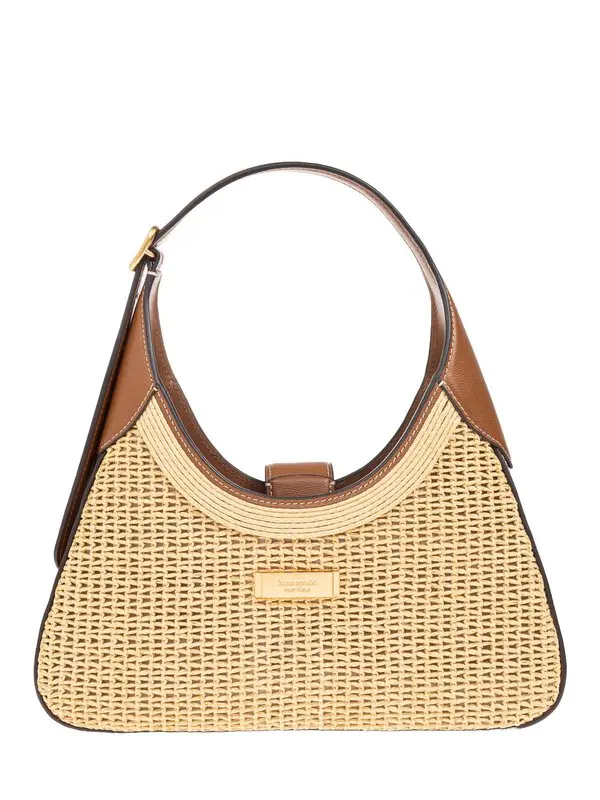 Kate Spade New York Handbag With Woven Raffia And Leather Accents - Beige