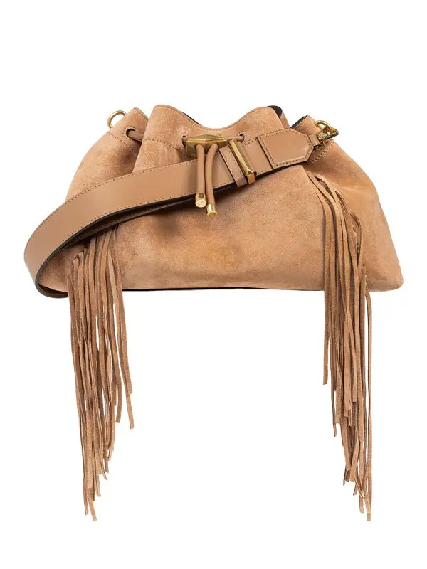 JIMMY CHOO Suede Shoulder Bag With Tassels - Brown