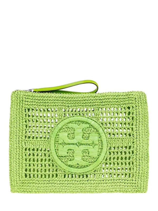 Tory Burch Ella Raffia And Leather Handbag - Green