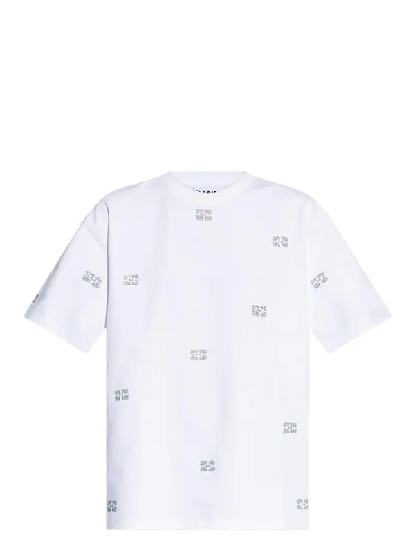 GANNI Logo Embellished Organic Cotton T-shirt - White