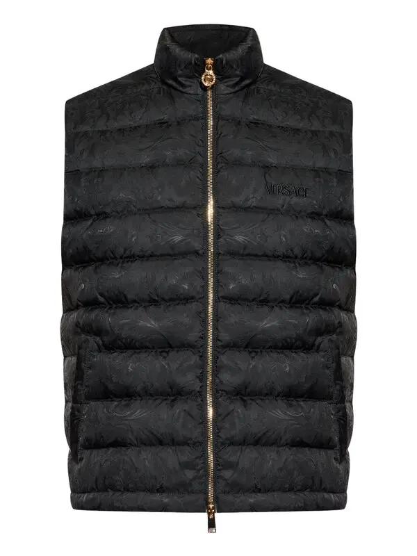 Versace Padded Down Vest With Stand-up Collar - Black