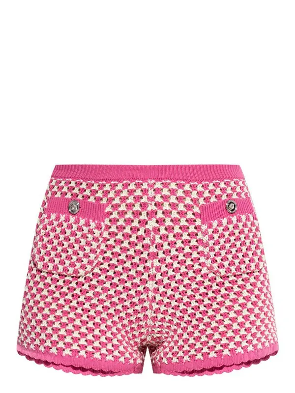 Versace High-waisted Shorts With Geometric Check Pattern - Pink
