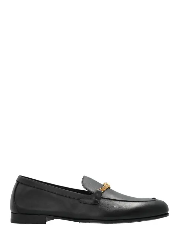 Versace Leather Loafers With Gold Chain Detail - Black