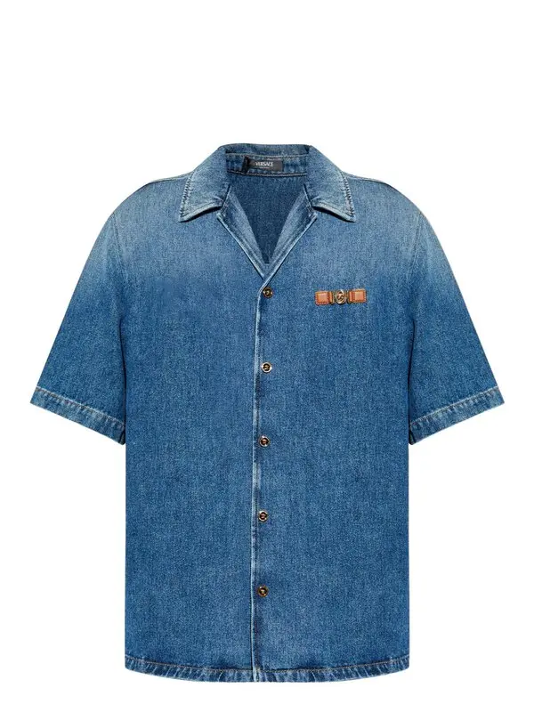 Versace Denim Shirt With Short Sleeves - Blue