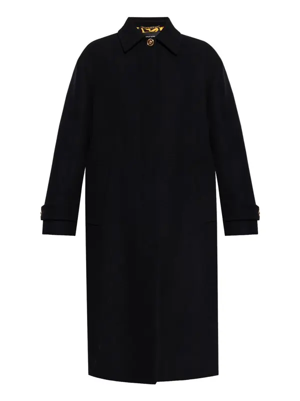 Versace Wool Coat With Gold Button Detailing - Black