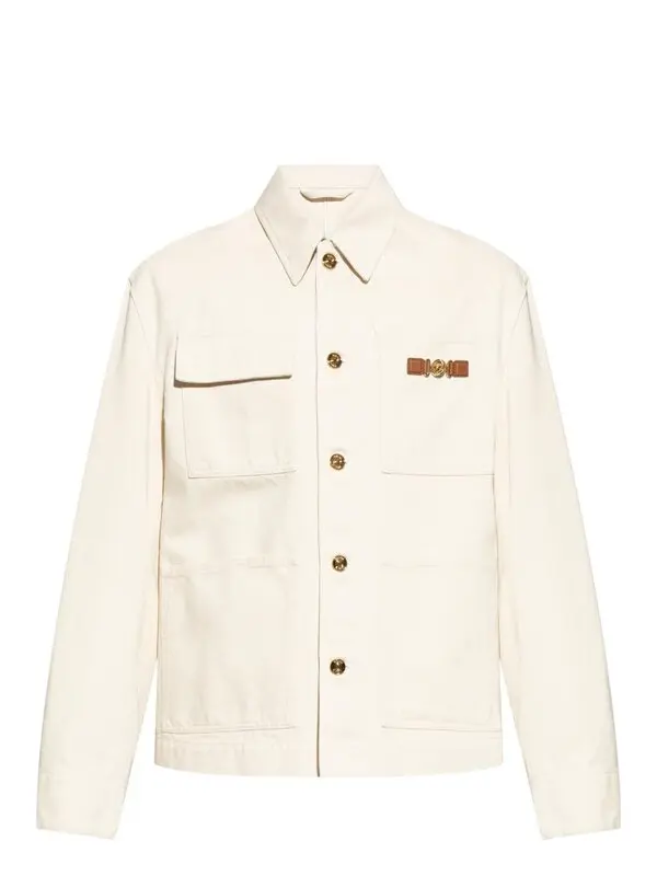 Versace Denim Jacket With Logo Patch - Cream