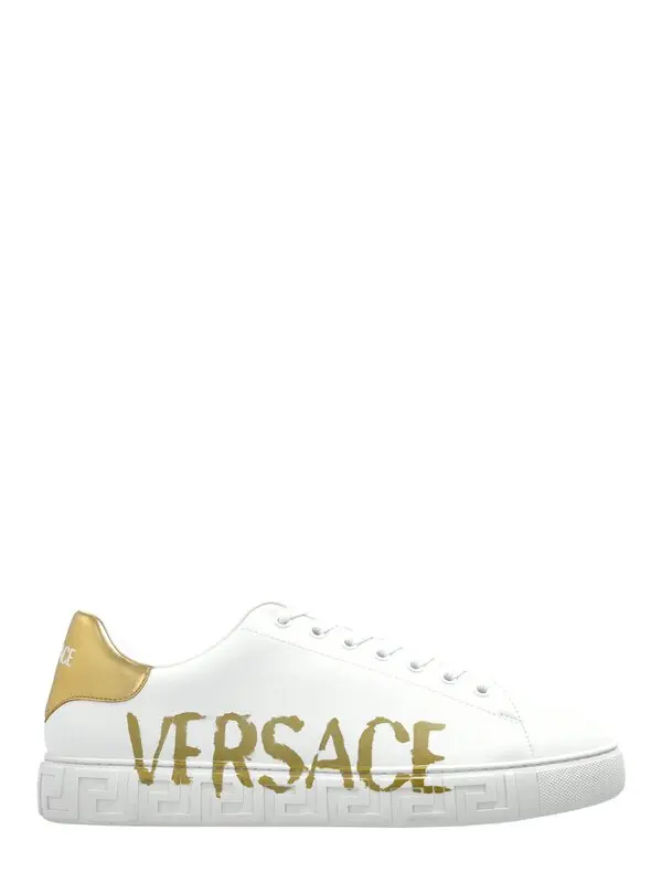 Versace Leather Sneakers With Logo And Gold Accents - White