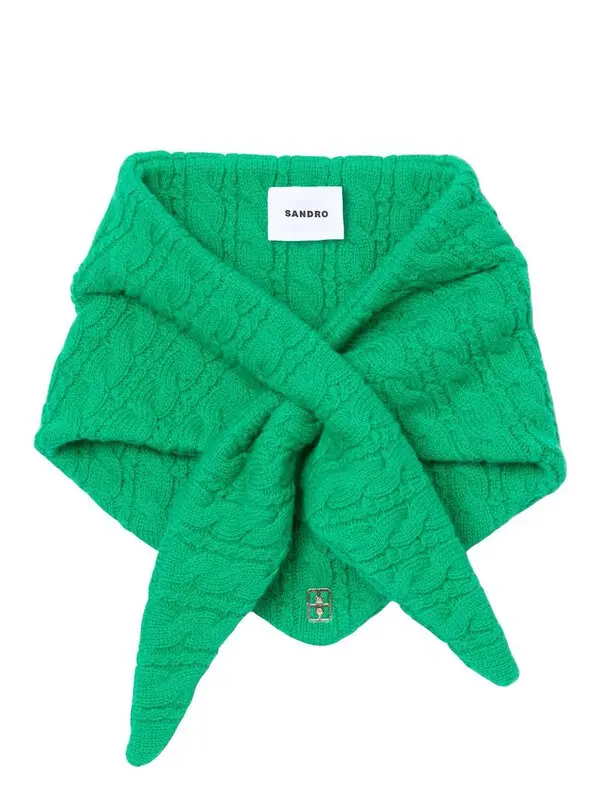 Sandro Cable Knit Tie-up Scarf - Green