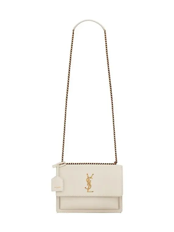 Saint Laurent Sunset Medium Crossbody Bag - Blanc Vintage Smooth Leather/gold