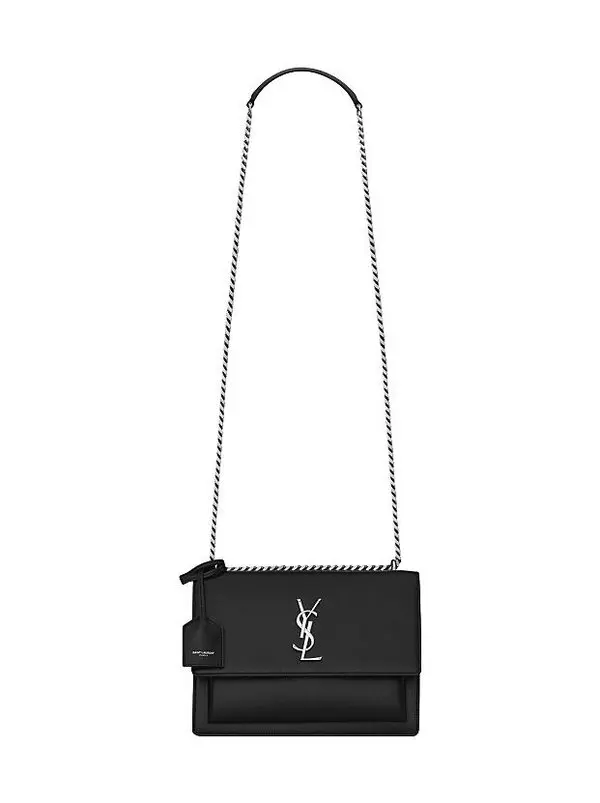 Saint Laurent Sunset Medium Crossbody Bag - Noir Smooth Leather/silver