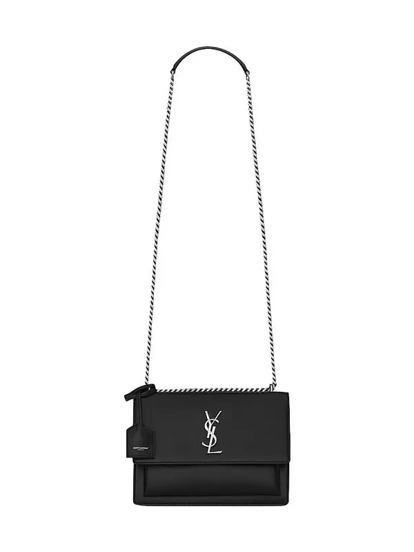 Saint Laurent Sunset Medium Crossbody Bag - Noir Smooth Leather/silver