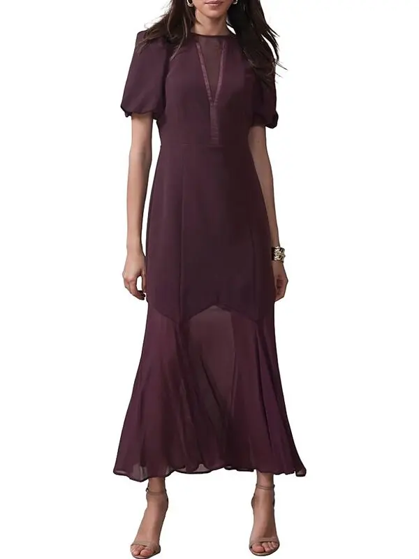 Mint Velvet Sheer Detail Maxi Dress - Burgundy
