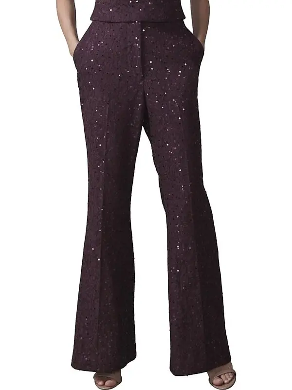 Mint Velvet Sequin Lace Flared Trousers - Burgundy