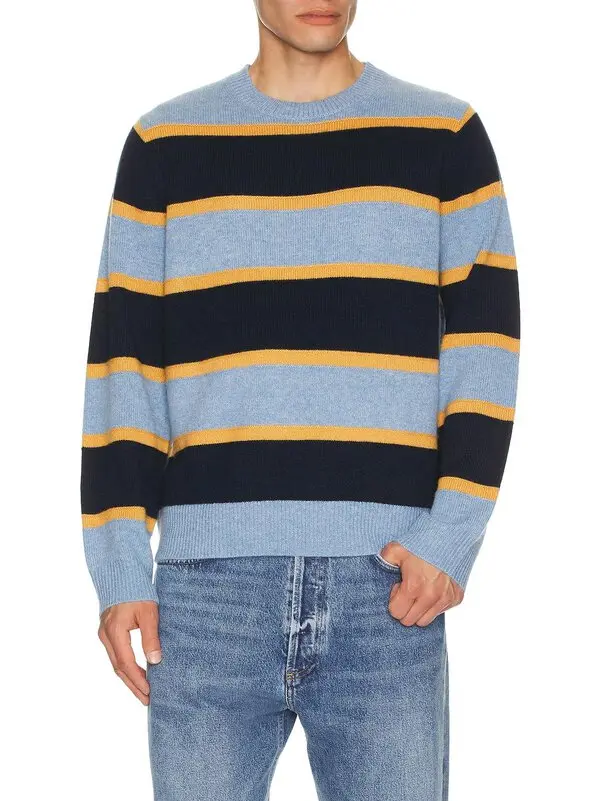Guest In Residence Stripe Crew Neck Cashmere Sweater - Heather Blue Combo