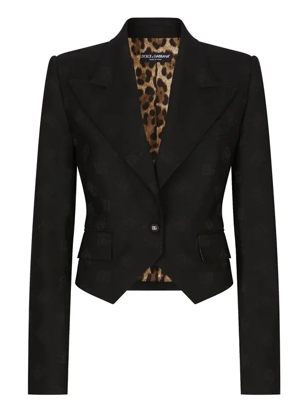 Dolce & Gabbana Wool Jacquard Spencer Jacket With Dg Logo - Black