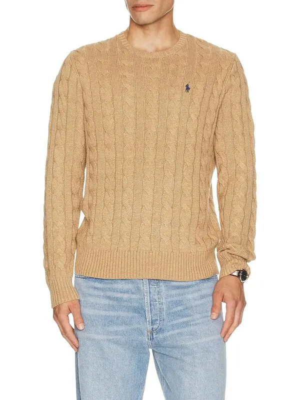Polo Ralph Lauren Cable Knit Crewneck Sweater - Camel Melange