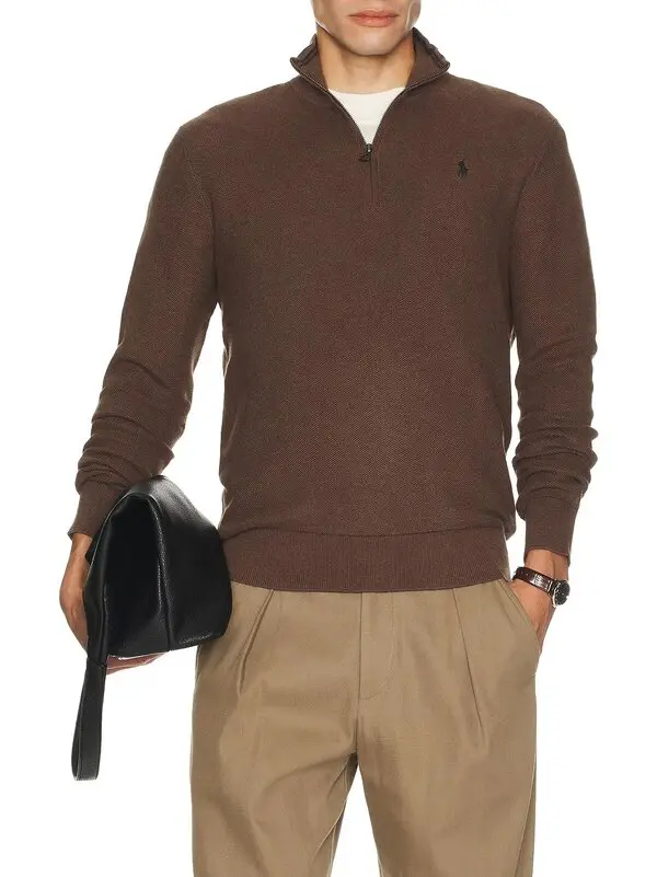 Polo Ralph Lauren 1/2 Zip Cotton Pullover - Nutmeg Brown Heather
