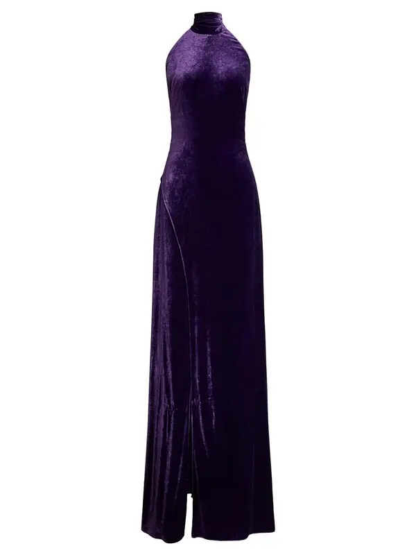 Ralph Lauren Stretch Velvet Tatum Evening Dress - Purple
