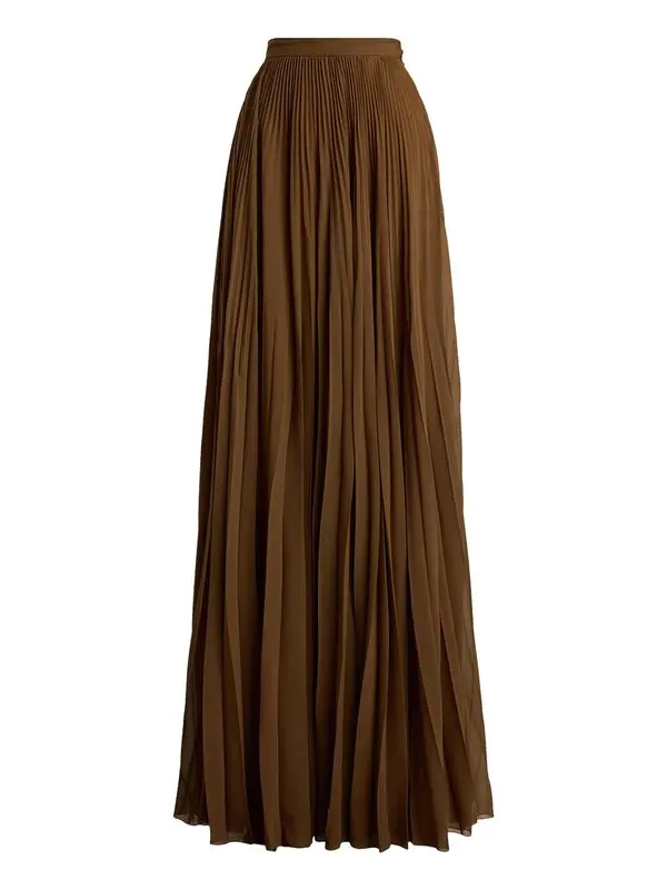 Ralph Lauren Chiffon Pleated Marsha Maxi Skirt - Brown