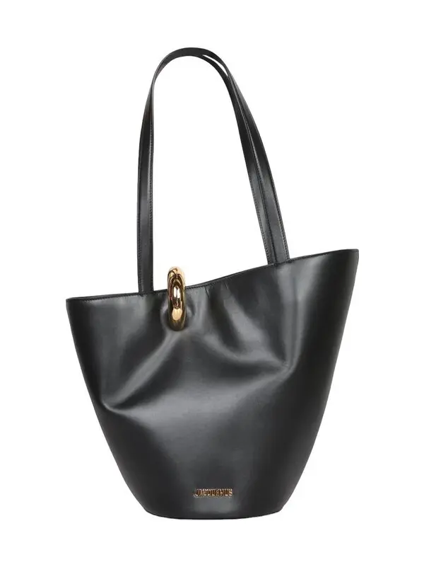Jacquemus Smooth Leather Bag With Gold Ring Closure - Black
