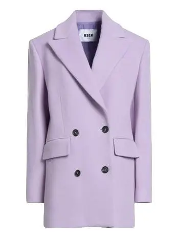 MSGM Double-breasted Coat In Virgin Wool And Polyamide - Purple