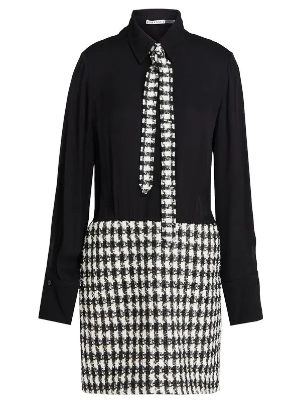 Alice + Olivia Mattie Metallic Houndstooth Mini Shirt Dress - Black
