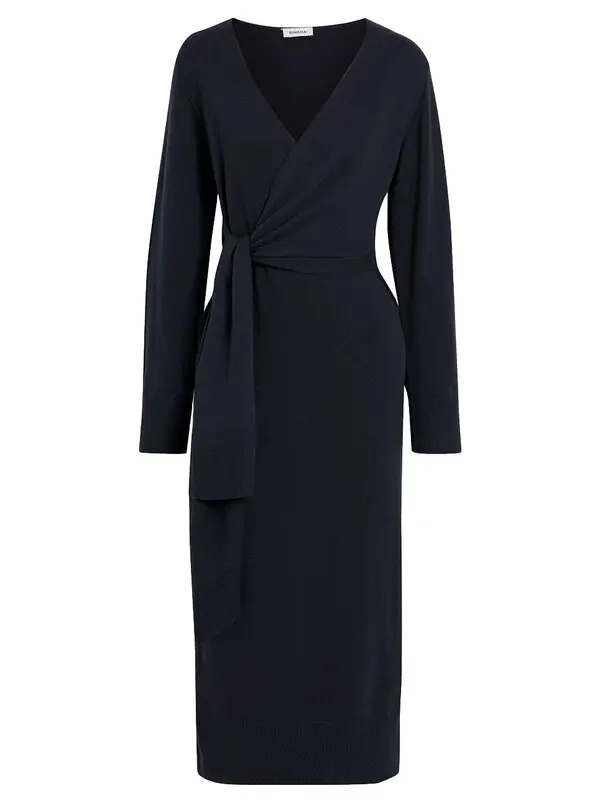 Simkhai Skyla Wrap-effect Cotton And Cashmere-blend Midi Dress - Midnight Blue