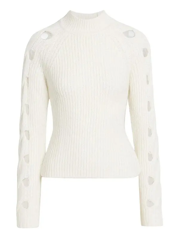 Simkhai Montrose Cutout Ribbed And Cable-knit Turtleneck Sweater - Ivory