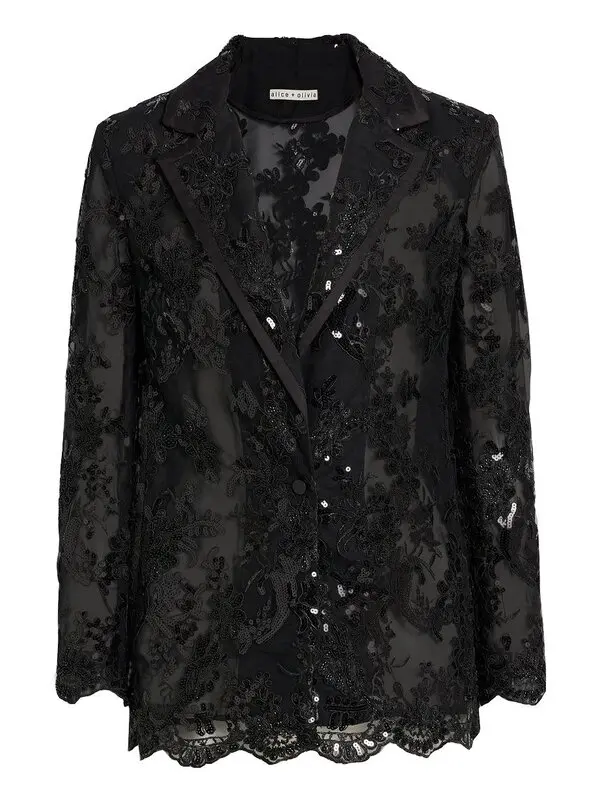 Alice + Olivia Judith Embellished Tulle Blazer - Black