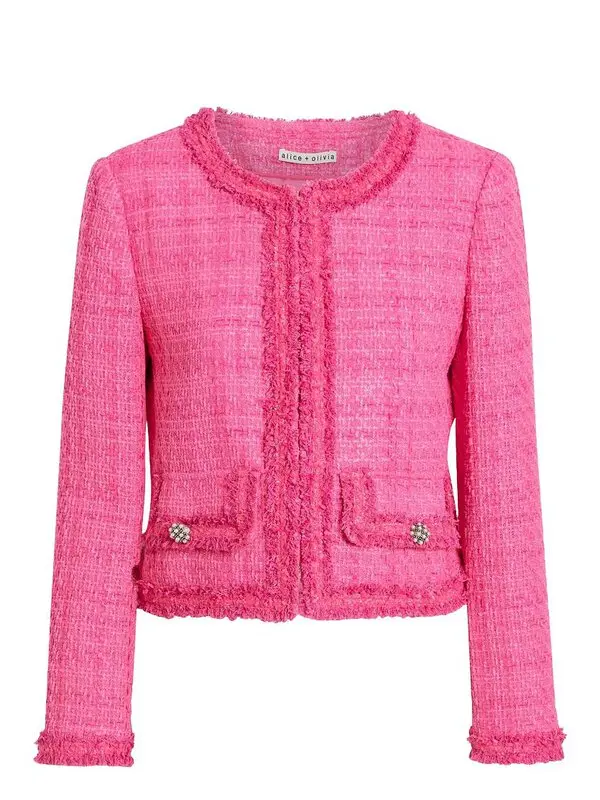 Alice + Olivia Landon Frayed Tweed Jacket - Bright Pink