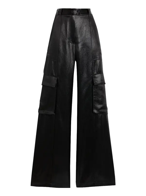 Simkhai Beatriz Satin Wide-leg Cargo Pants - Black