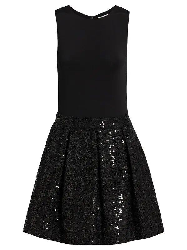 Alice + Olivia Chara Sequin-embellished Tweed And Jersey Mini Dress - Black