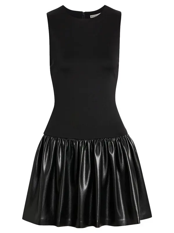 Alice + Olivia Ella Fluted Jersey-paneled Mini Dress - Black