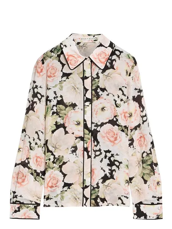 Alice + Olivia Willa Floral Silk Shirt - Blush