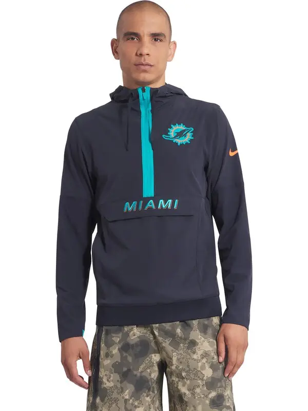 Nike Miami Dolphins Rivalries Collection Sideline Anorak Nfl 1/2-zip Hooded Jacket - Blue