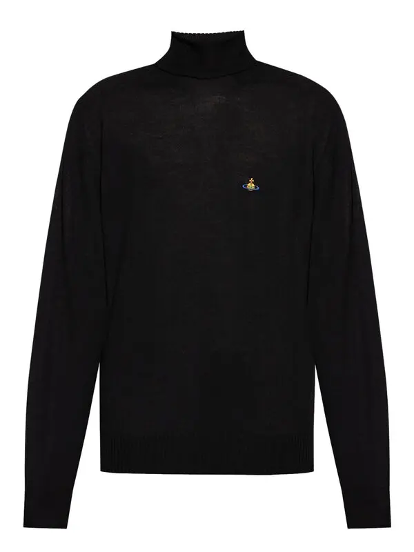 VIVIENNE WESTWOOD Wool Turtleneck With Embroidered Logo - Black