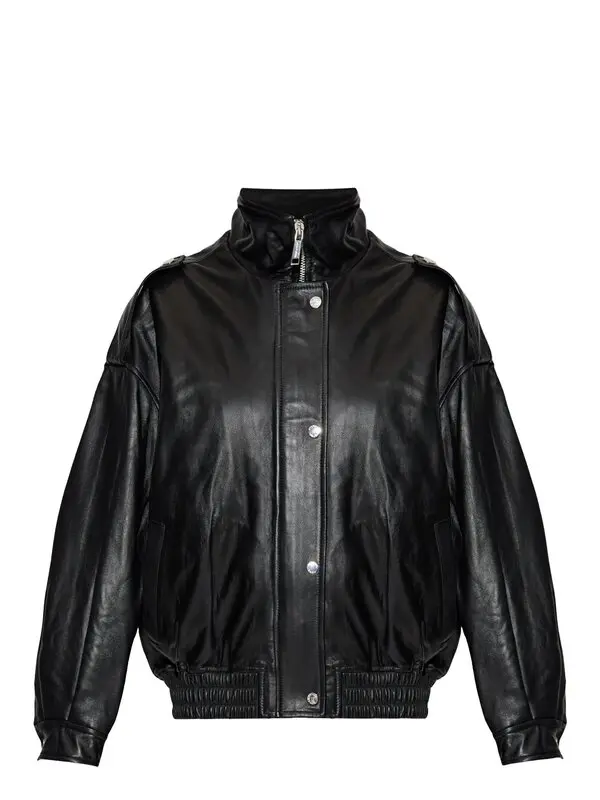 Michael Kors Leather Bomber Jacket - Black