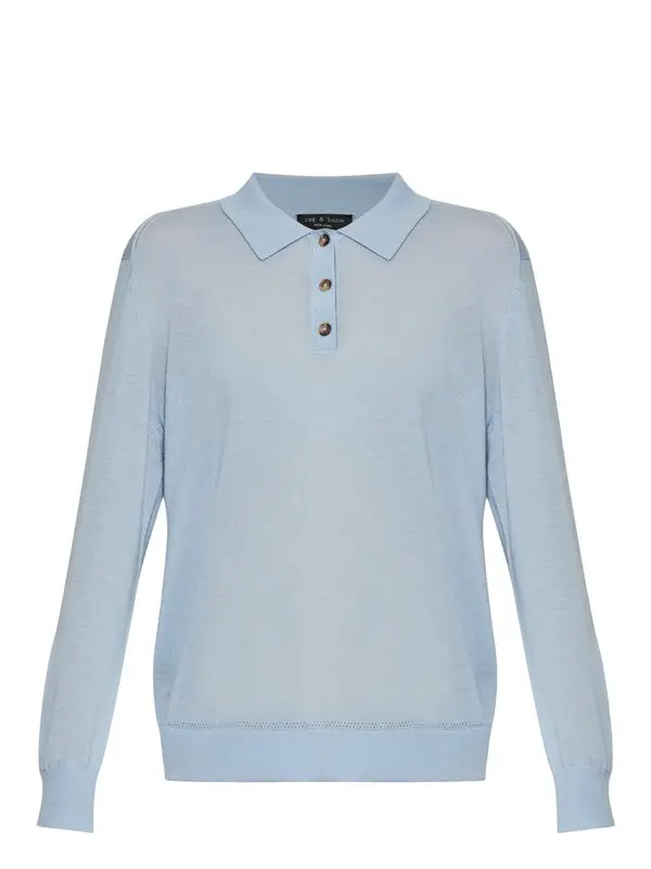 Rag & Bone Cashmere Long-sleeve Polo - Light Blue