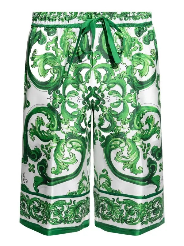 Dolce & Gabbana Majolica Print Silk Shorts - Green