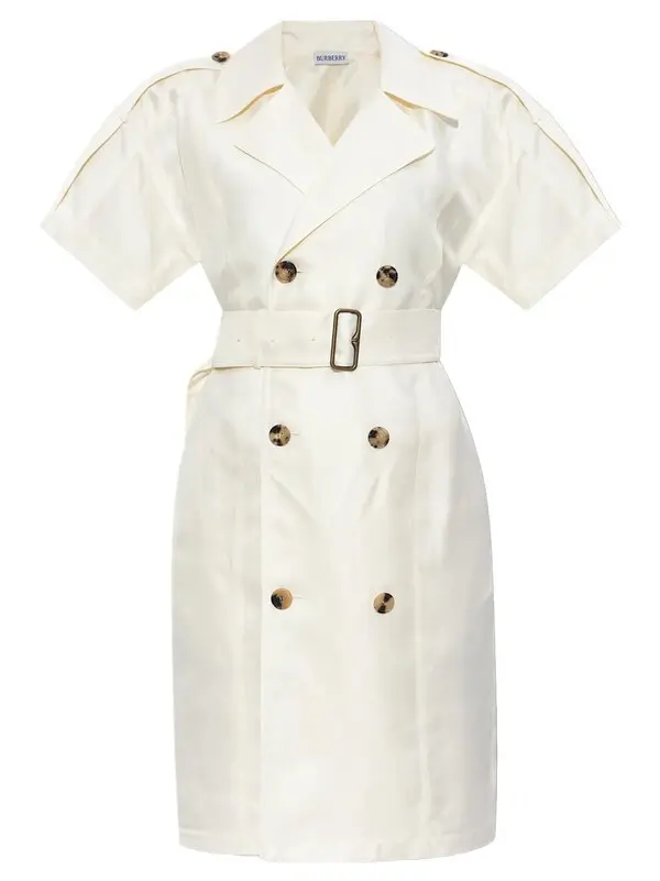 Burberry Belted Double-breasted Trench Dress - White
