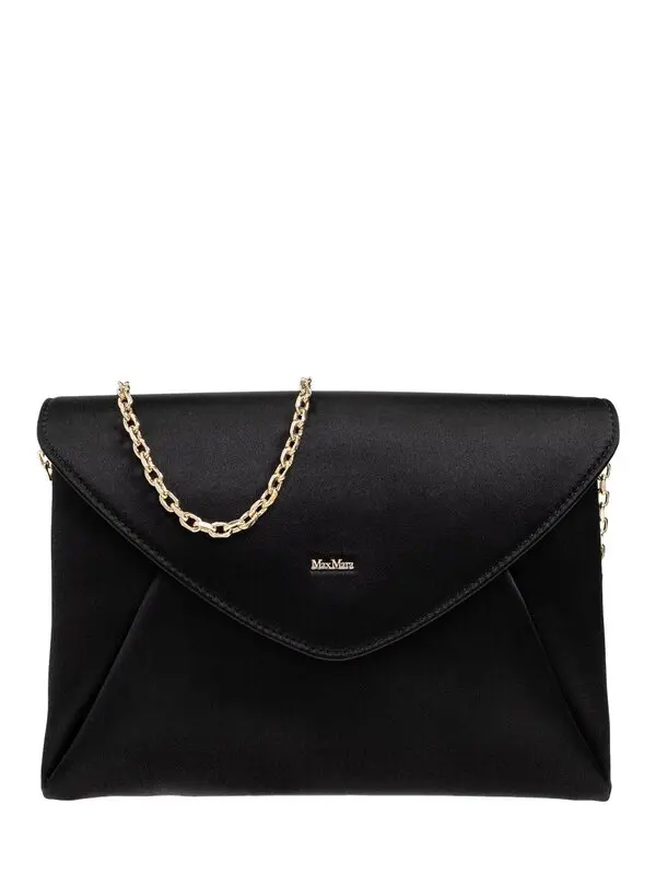 Max Mara Satin Envelope Clutch With Chain Strap - Black