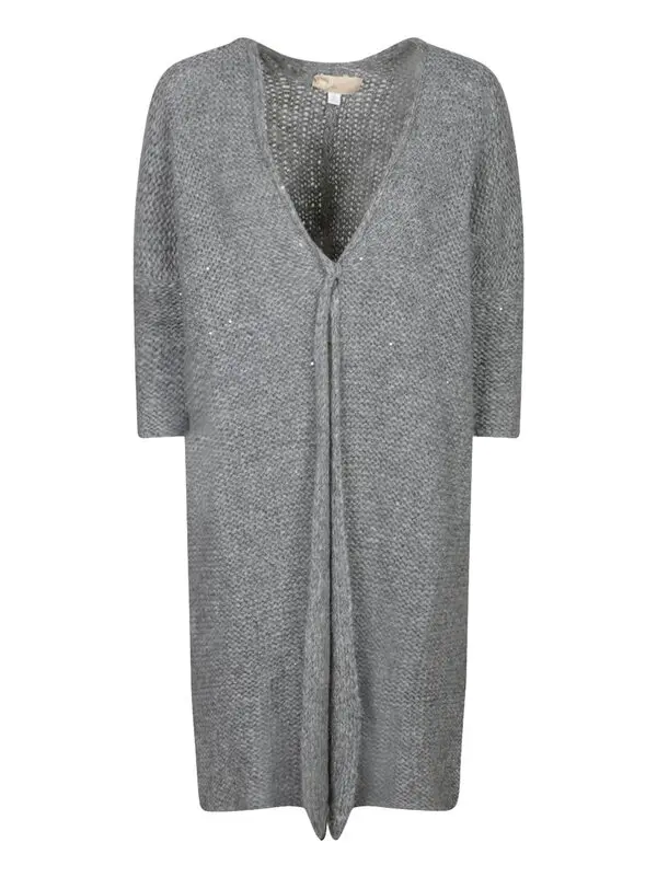 120% Lino Long Knit Cardigan - Grey