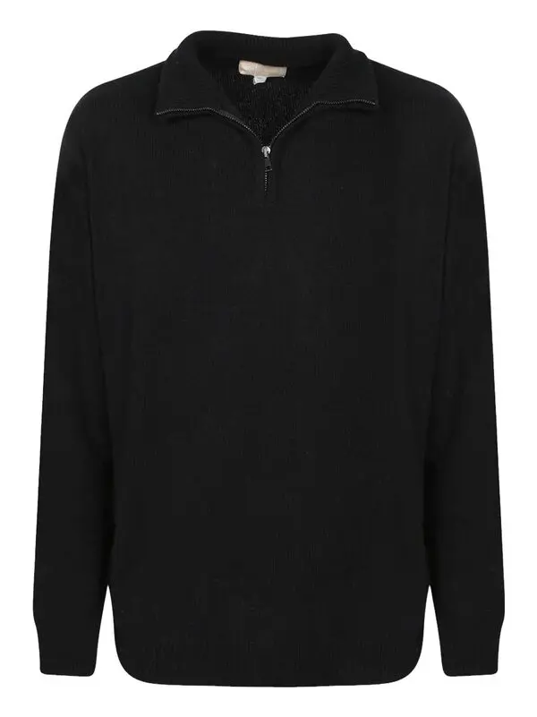 120% Lino Cashmere Knit Sweater With Zipper - Black