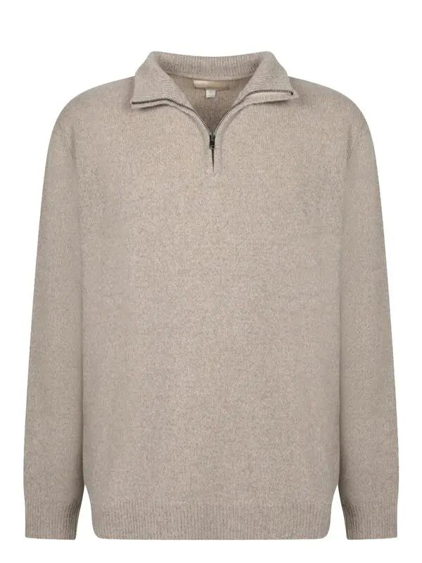 120% Lino Cashmere High Collar Knit Sweater - Beige