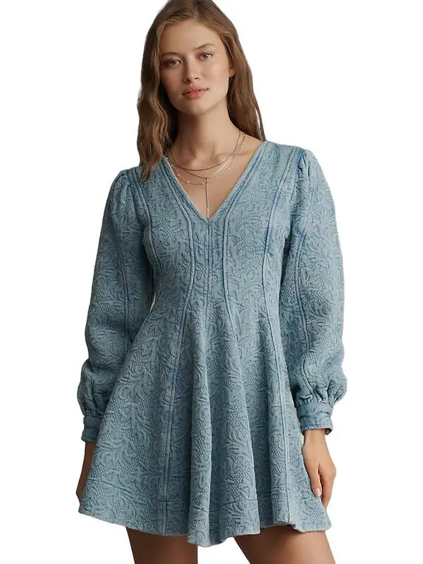 PILCRO Long-sleeve Textured Mini Dress - Blue