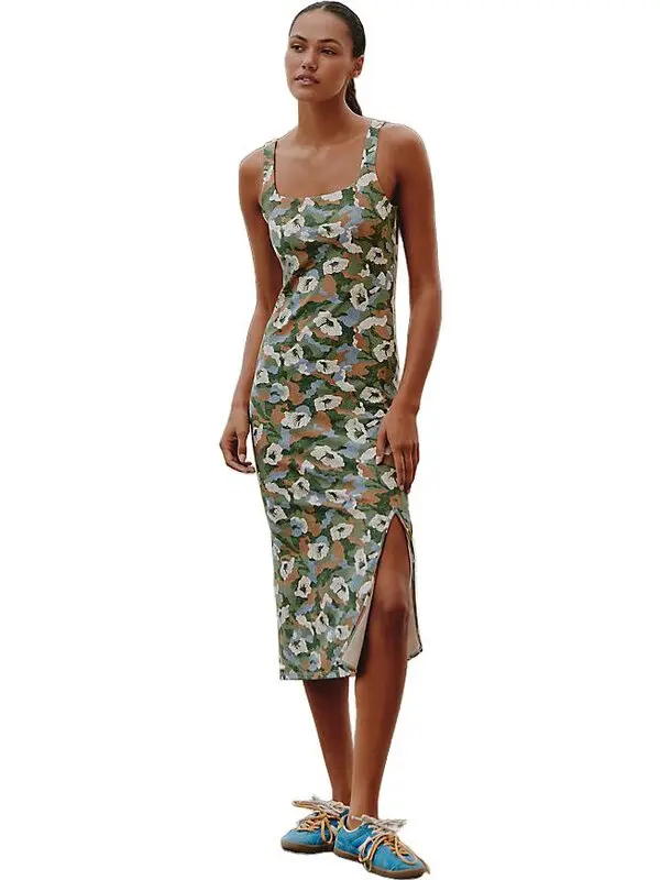 DAILY PRACTICE BY ANTHROPOLOGIE Square-neck Midi Dress - Green Pattern