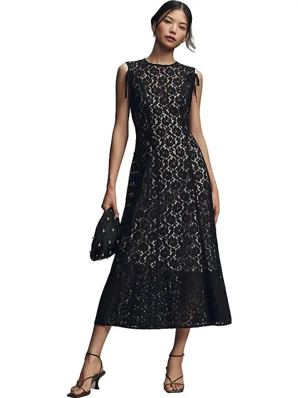 LOVAAN Audrey Sleeveless Lace Midi Dress - Black